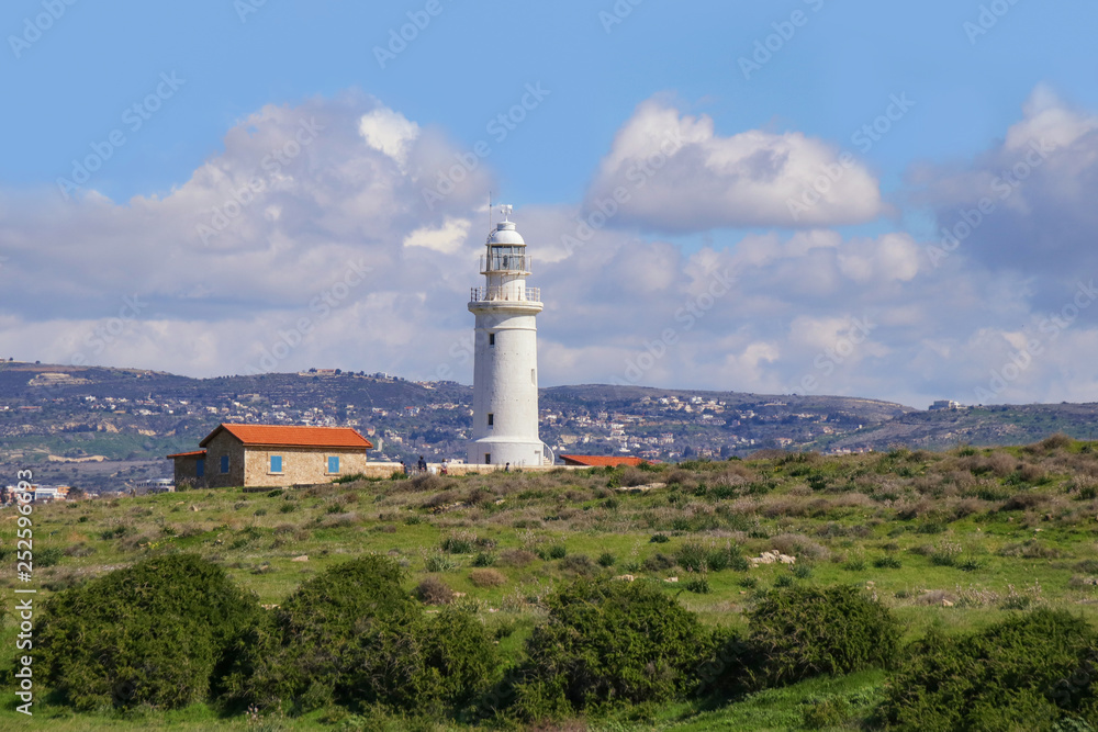 Lighthouse at the Paphos Archaelogical Park in spring, Cyprus Stock ...