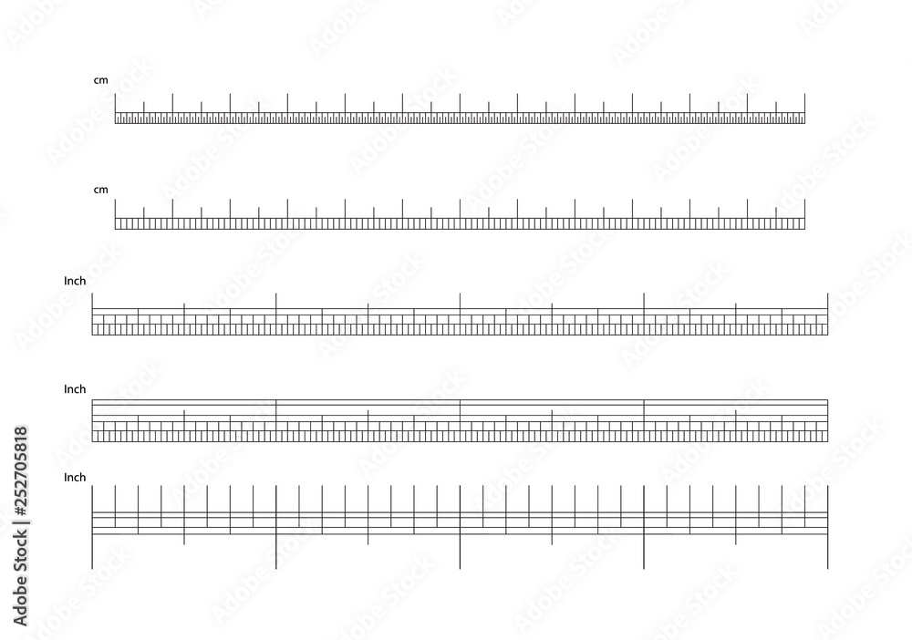 Inch and metric rulers vector. Measuring tool. Centimeters and inches ...