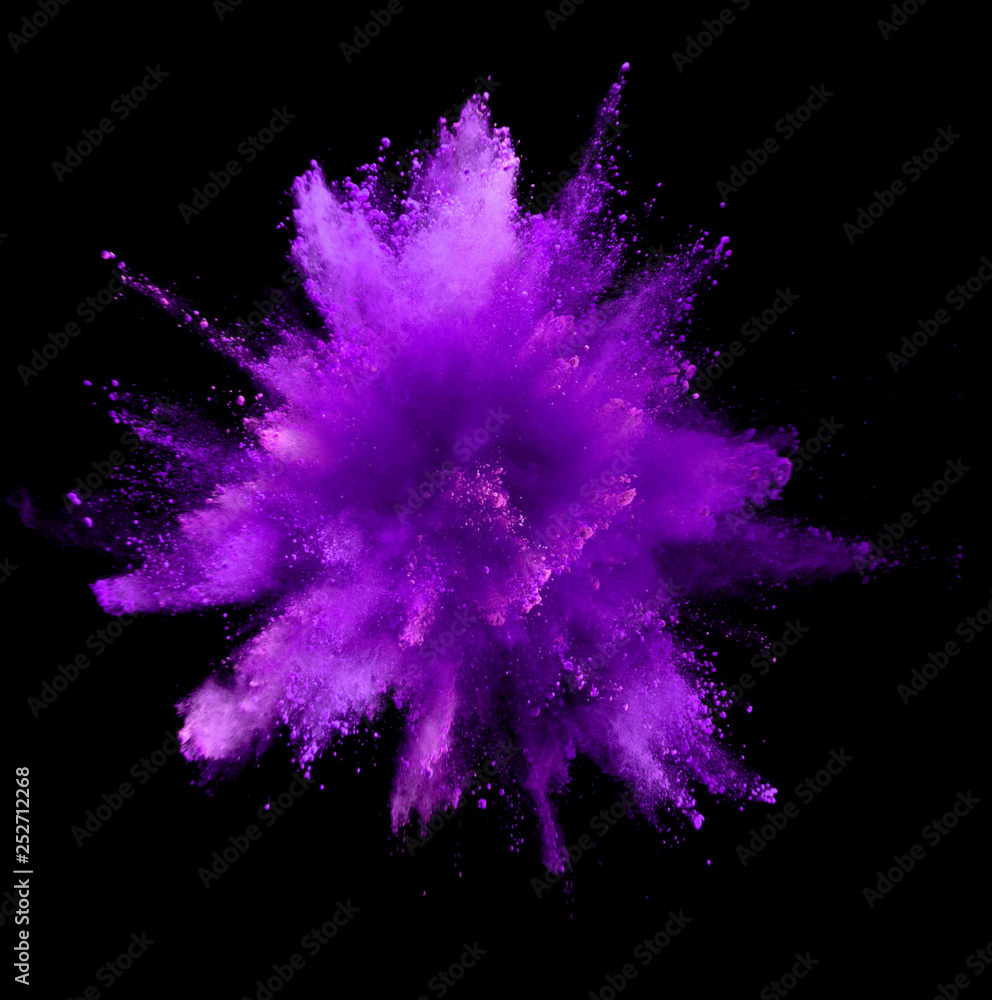 Explosion of purple powder on black background Stock Photo | Adobe Stock