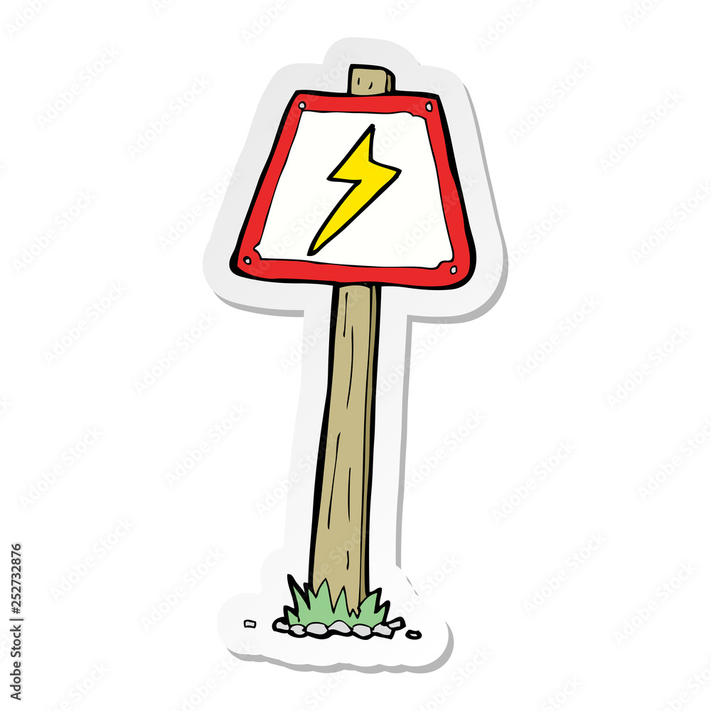 sticker of a cartoon electrical warning sign Stock Vector | Adobe Stock