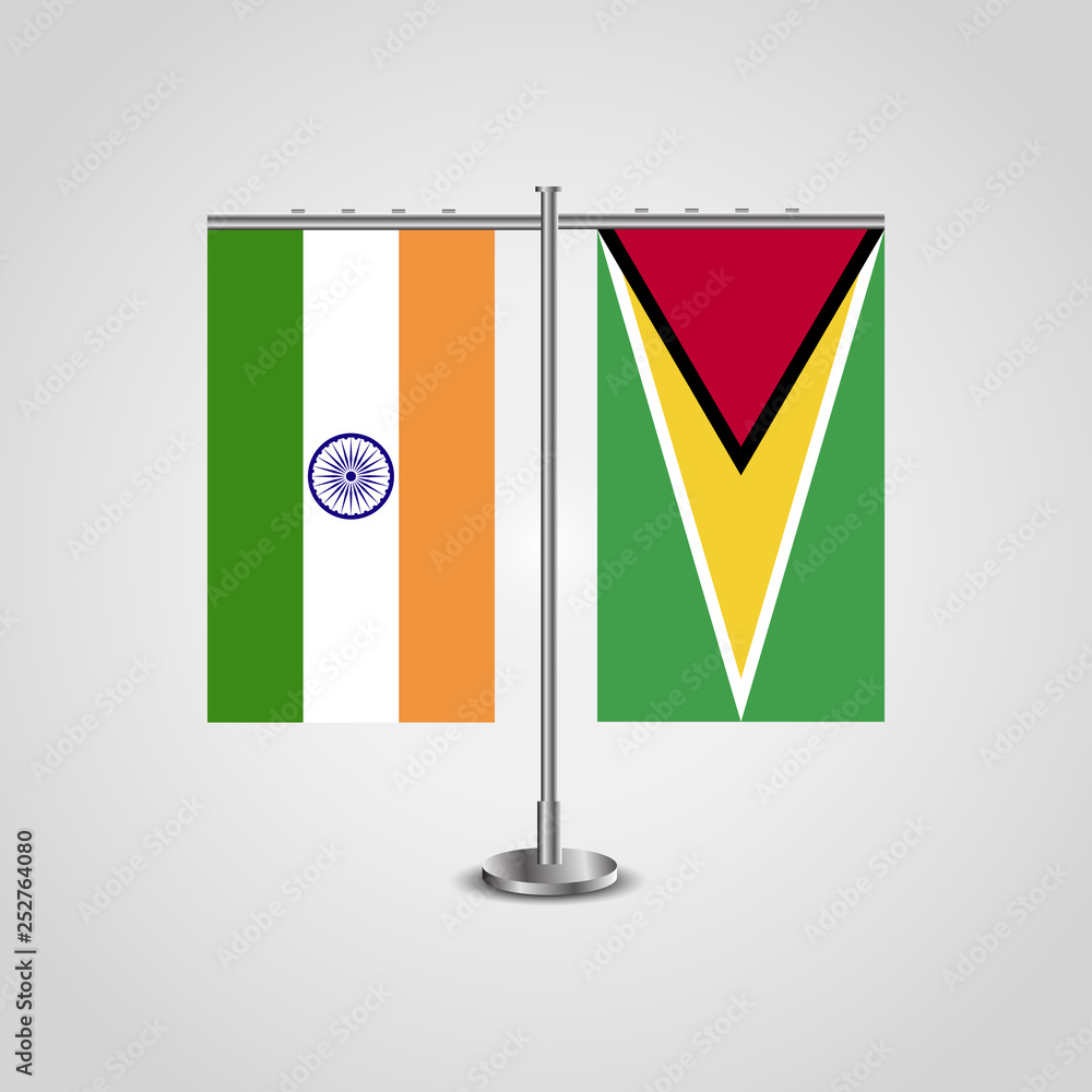 Table stand with flags of India and Guyana.Two flag. Flag pole ...