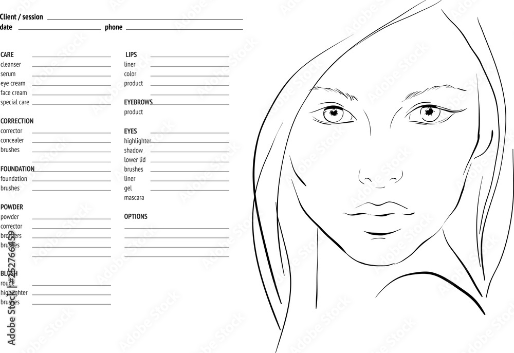 Face chart Makeup Artist Blank. Template. Stock Vector | Adobe Stock