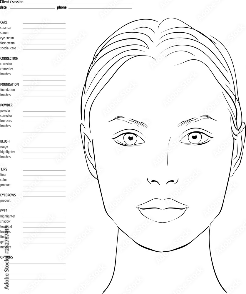 Face chart Makeup Artist Blank. Template. Stock Vector | Adobe Stock