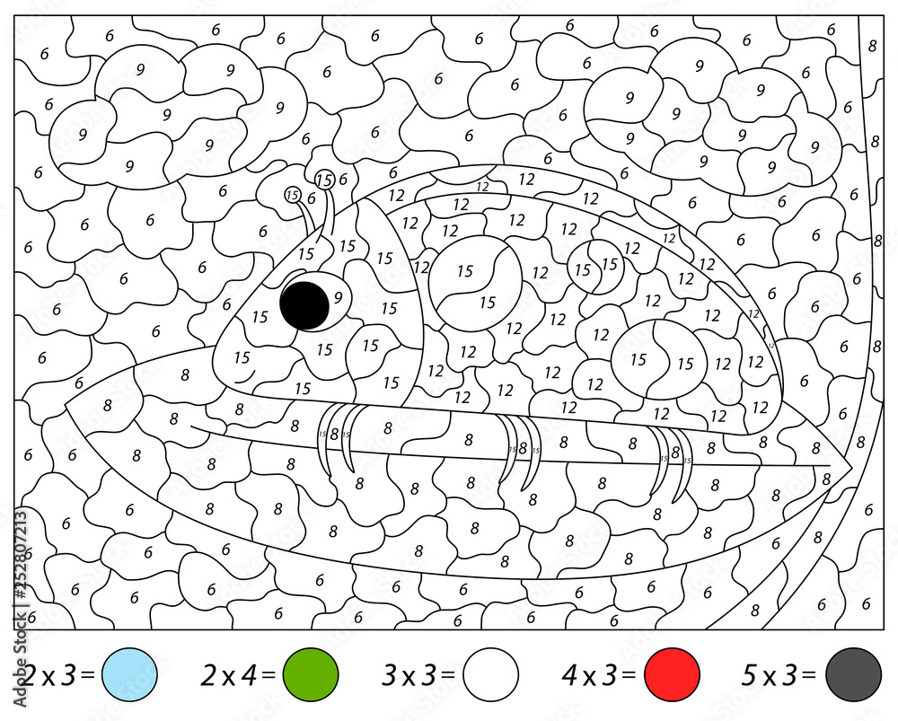 Cartoon ladybug. Math activity worksheet. Multiplication table. Color ...