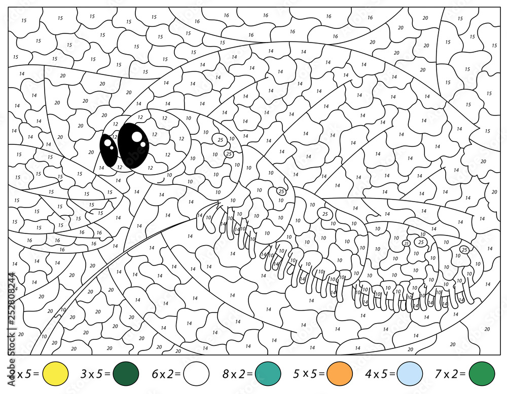 Cartoon caterpillar. Math activity worksheet. Multiplication table ...