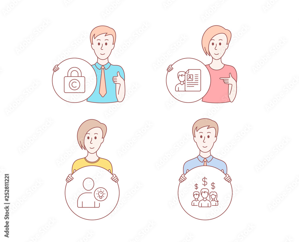People hand drawn style. Set of Job interview, Copyright locker and ...