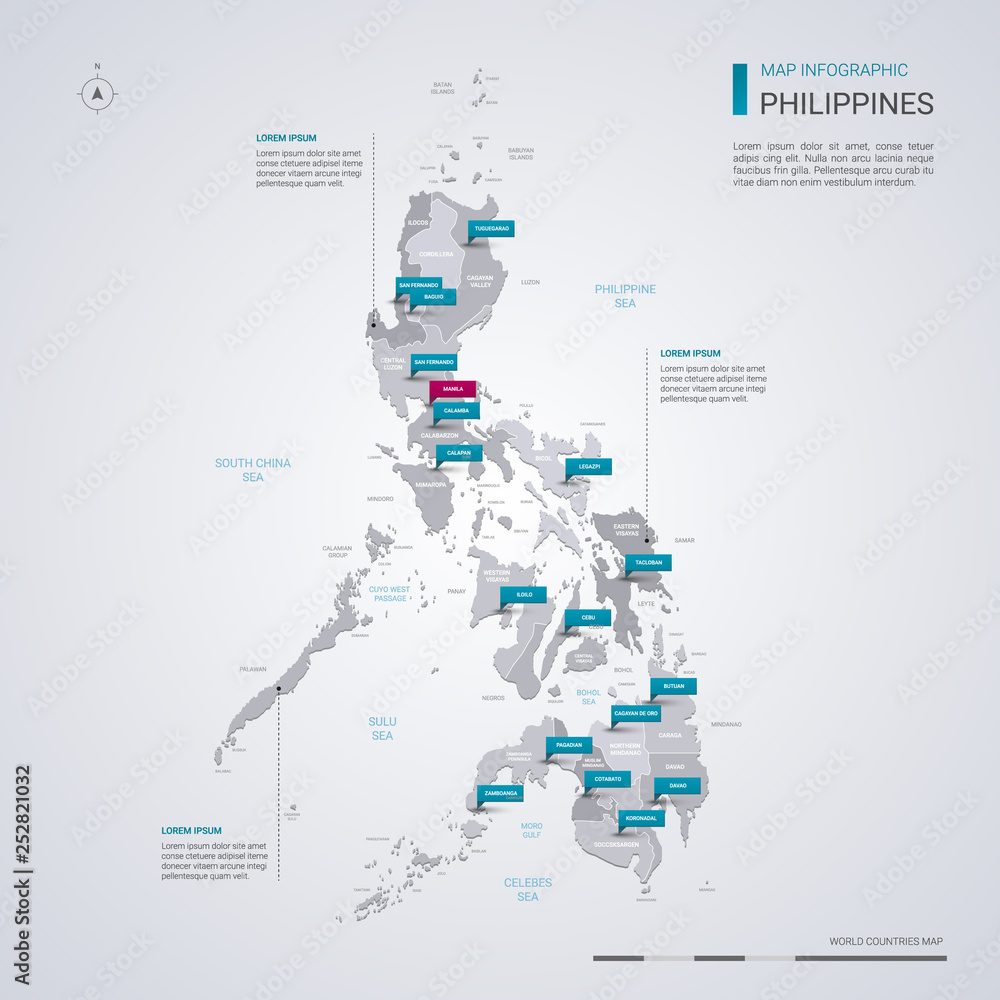 Philippines vector map with infographic elements, pointer marks. Stock ...