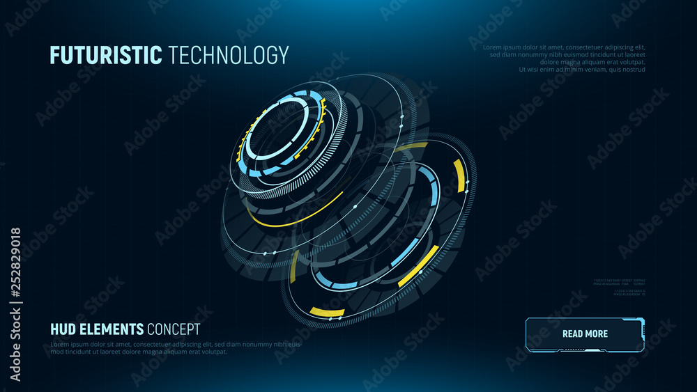 Futuristic technology concept. 3d circular hud element. AI. VR ...