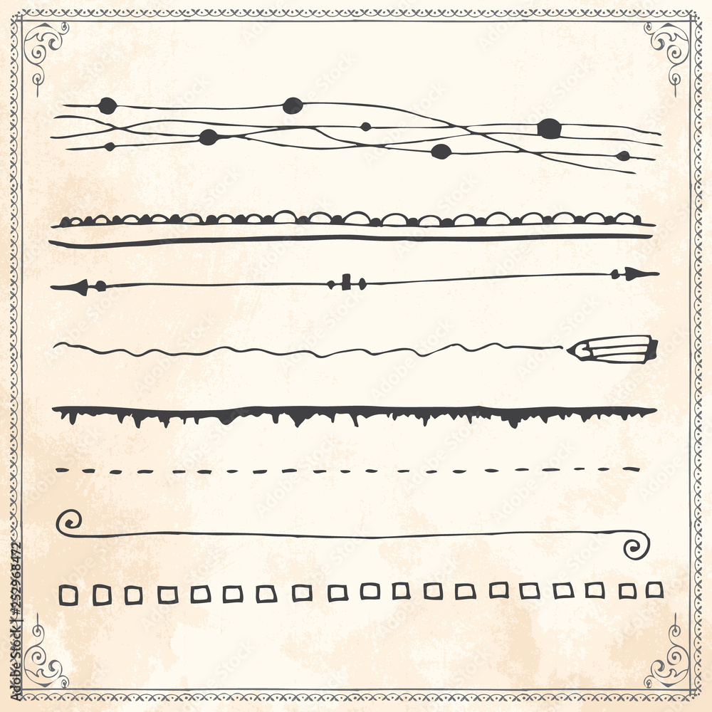 Hand drawn line border frame design elements set Stock Vector | Adobe Stock