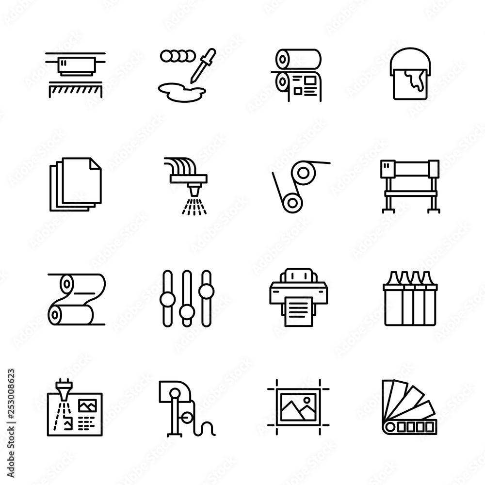 Printing house simple icon set. Contains such symbols printer, scanner ...