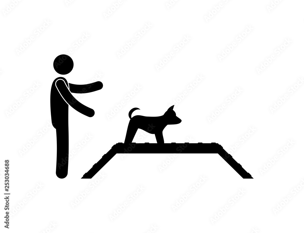 dog training pictogram, man and pet stick figure Stock Illustration ...