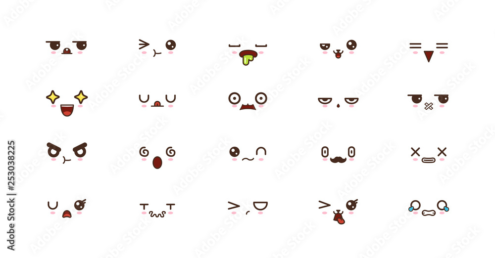 Kawaii smile emoticons. Japanese emoji 素材庫向量圖 | Adobe Stock