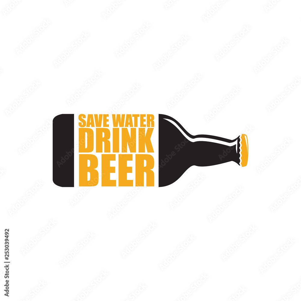 Save water drink beer vector poster design template with beer bottle ...
