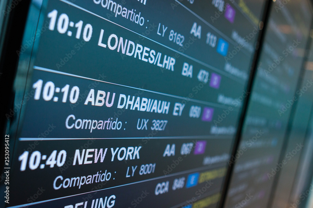 Airport board departures announces the next flights timetable Stock ...
