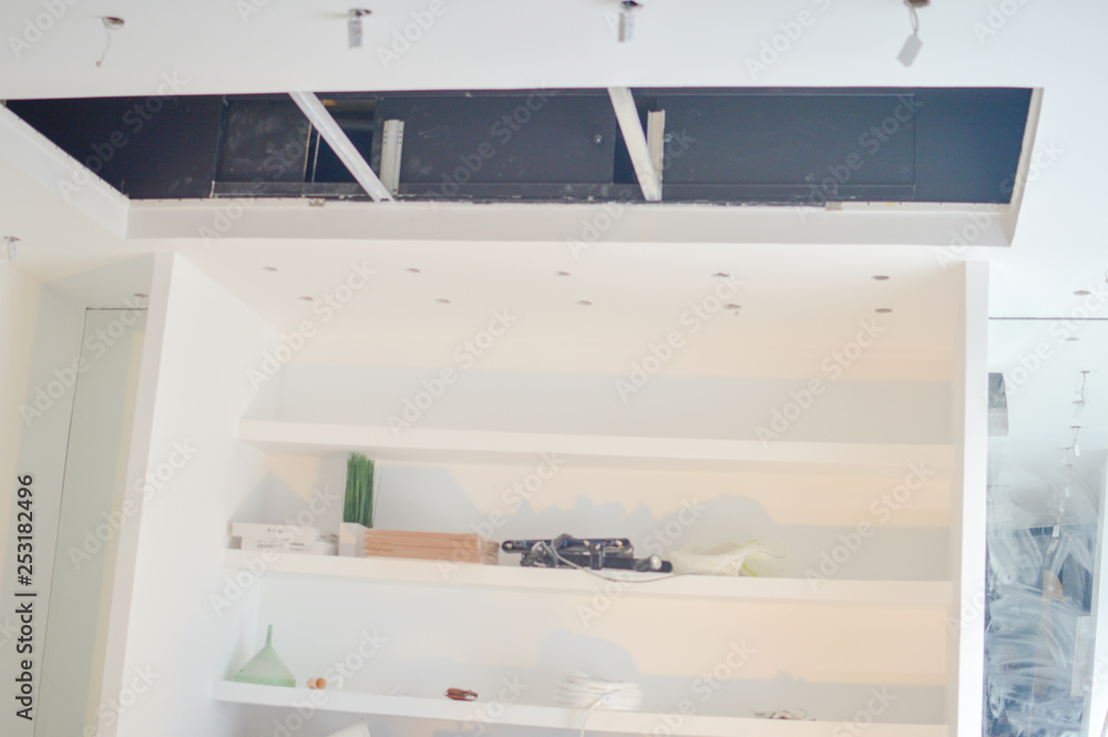 Electric sockets light works mounting and installation on plaster wall ...