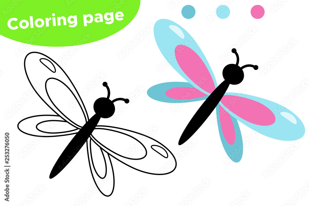 Spring coloring page, cute cartoon dragonfly. Educational game for ...
