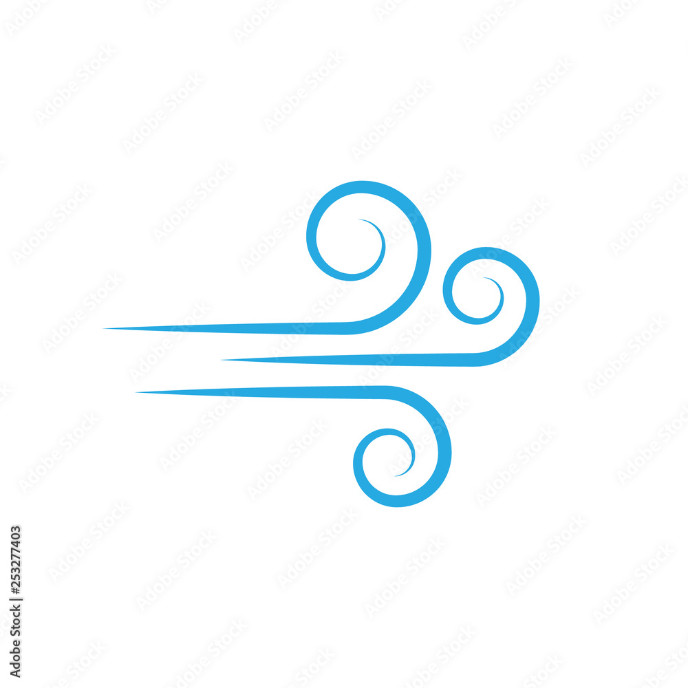 Wind blowing vector icon isolated on white background. Simple flat wind ...