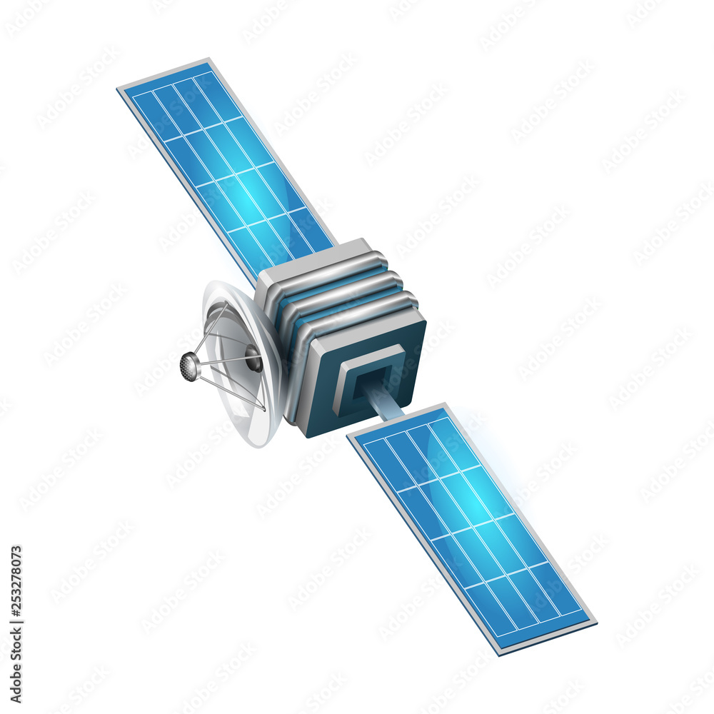 3d satelite vector illustration. Wireless satellite technology ...