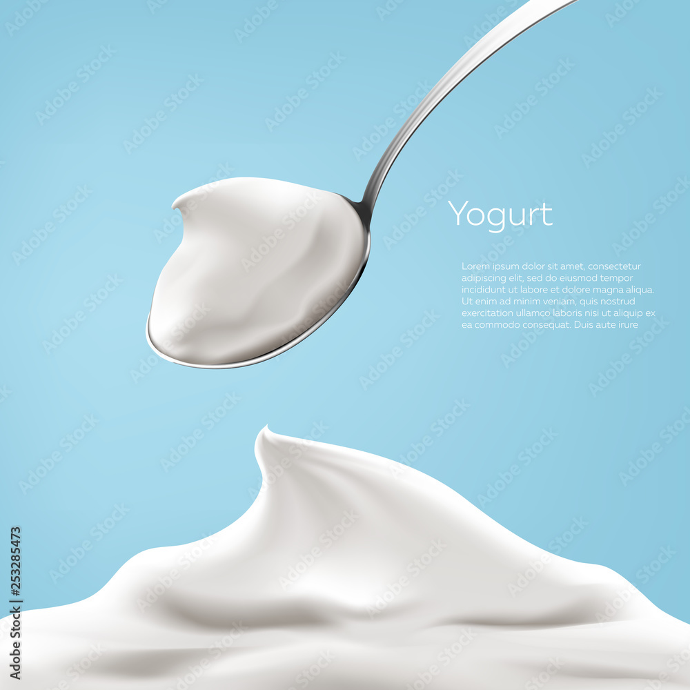 Natural greek yogurt in the spoon vector illustration 素材庫向量圖 | Adobe Stock