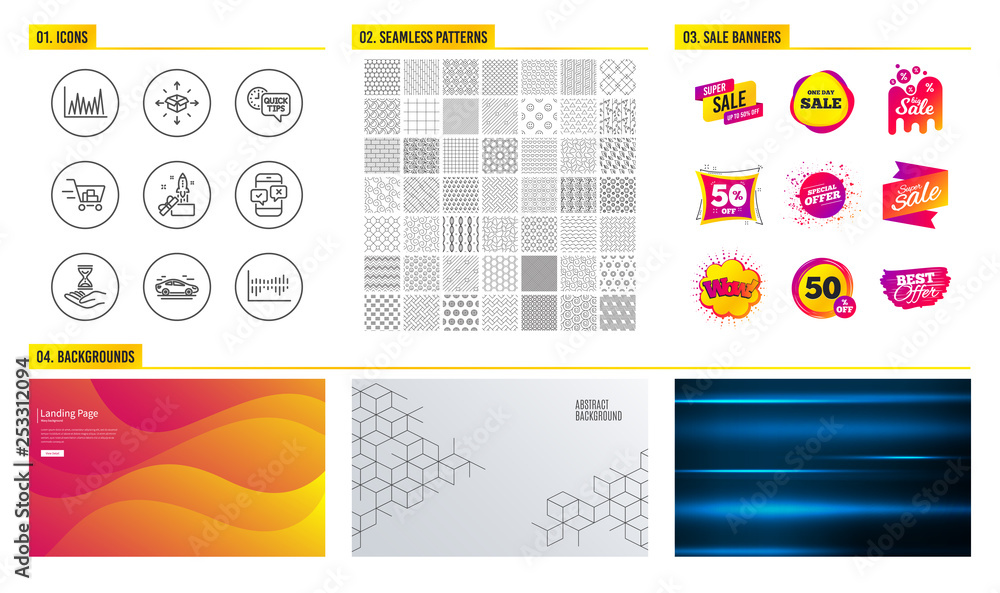 Seamless pattern. Shopping mall banners. Set of Quick tips, Shopping ...