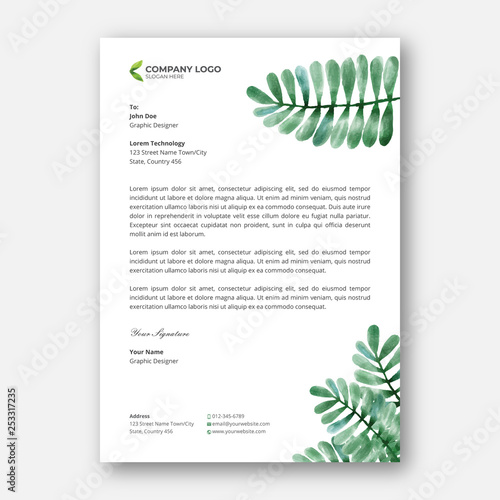 watercolor leaf letterhead design template Stock Vector | Adobe Stock