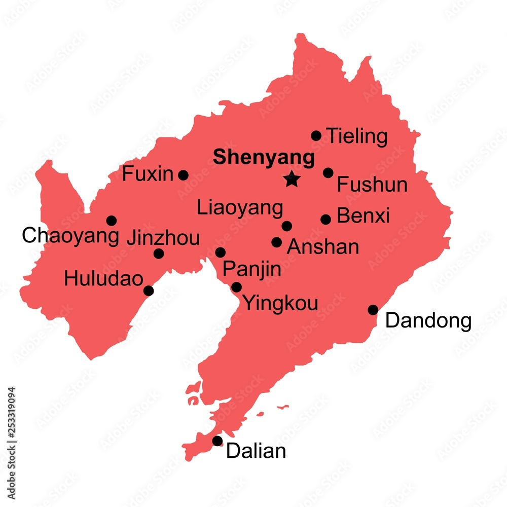 Liaoning map with major cities region of China vector illustration ...