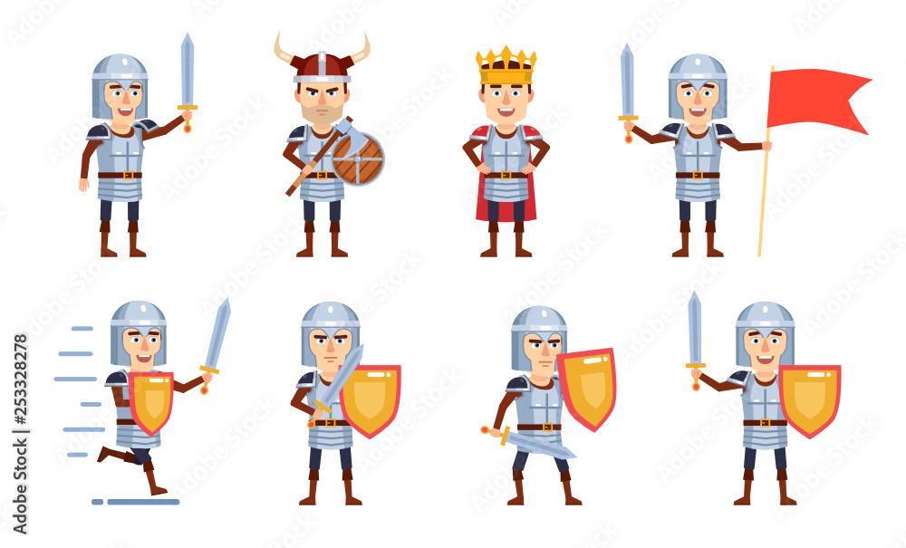 Vector de Stock Set of medieval knight characters showing different ...