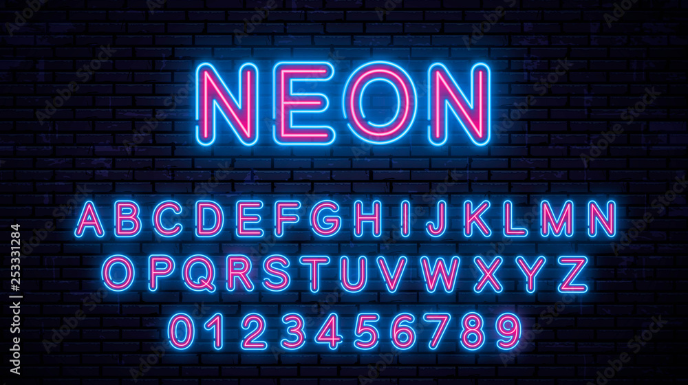 Neon blue - red letters. English alphabet. Vector Illustration Stock ...