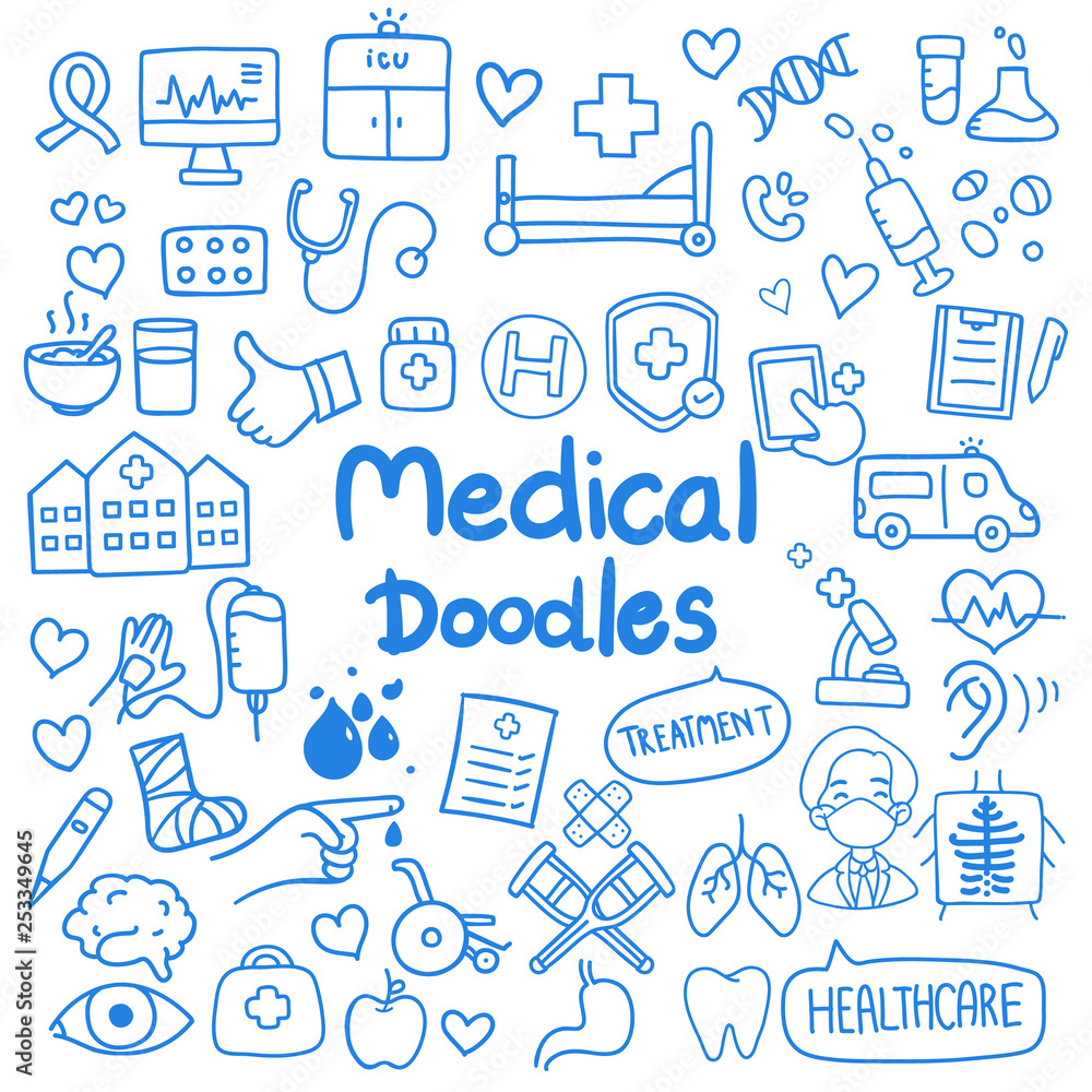 Medical and healthcare hand drawn doodles Stock Vector | Adobe Stock