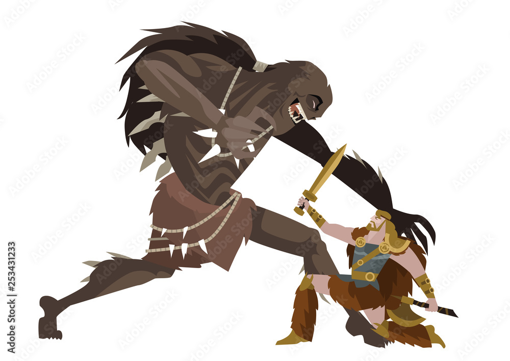 beowulf fighting the grendel Stock Vector | Adobe Stock