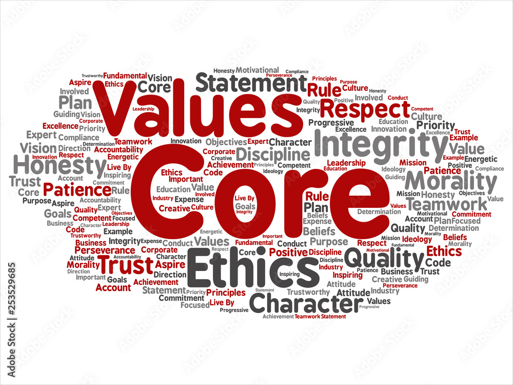 Vector conceptual core values integrity ethics abstract concept word ...