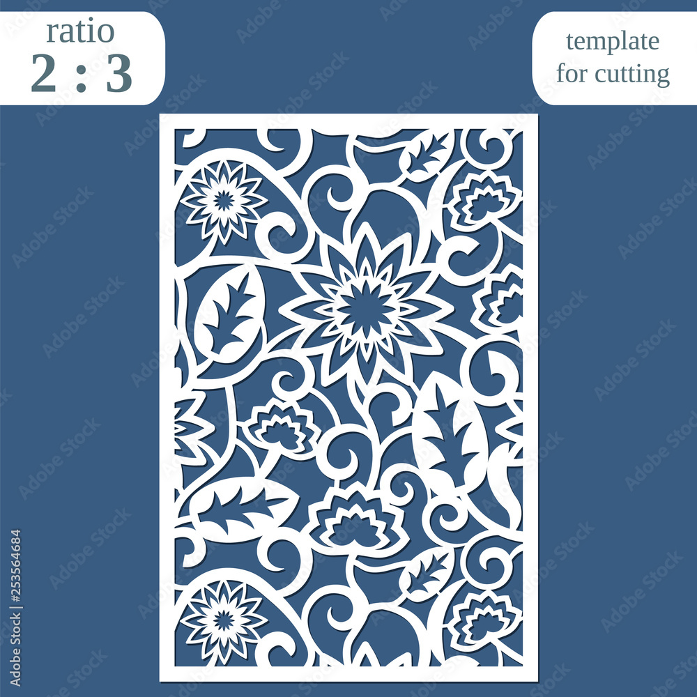 Laser cut wedding card template, paper openwork greeting card, template for cutting, floral ...