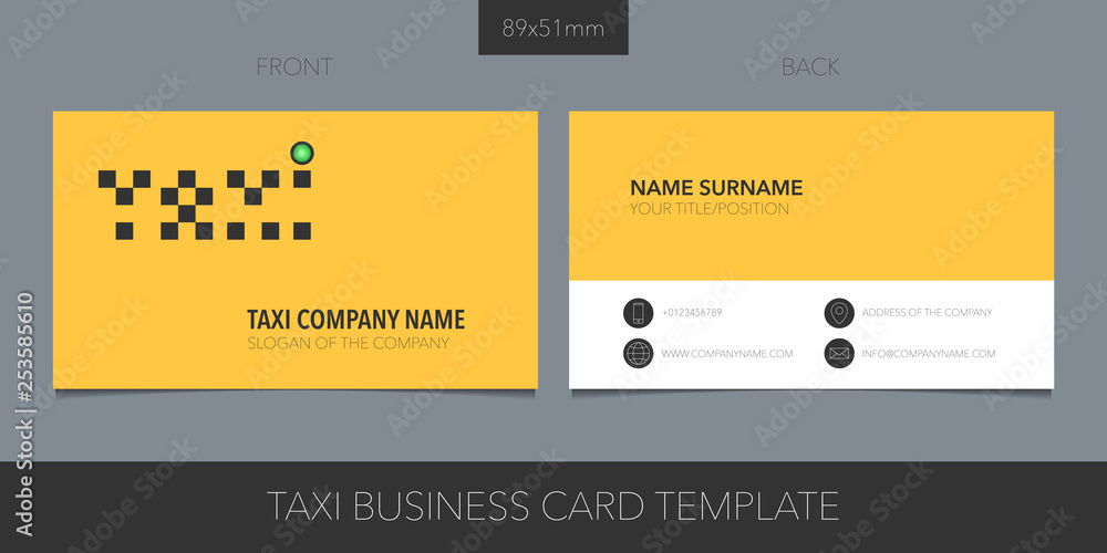 Taxi, cab vector business card layout. Template contact information and ...