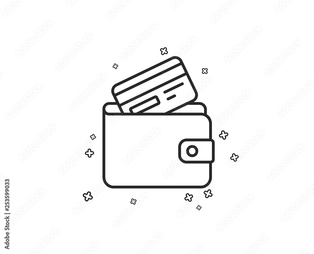Wallet with Credit card line icon. Cash money sign. Payment method ...
