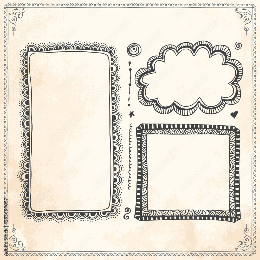 Hand drawn line border frame design elements set Stock Vector | Adobe Stock Hand drawn line border frame design elements set Stock Vector | Adobe Stock