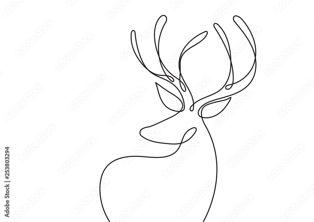 One Line art deer. Abstract modern decoration. Vector illustration. One ...