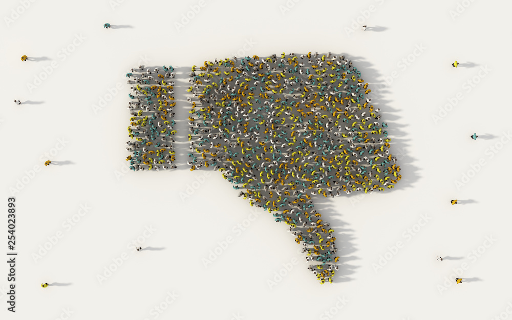 Large group of people forming a thumb down icon in business, dislike ...