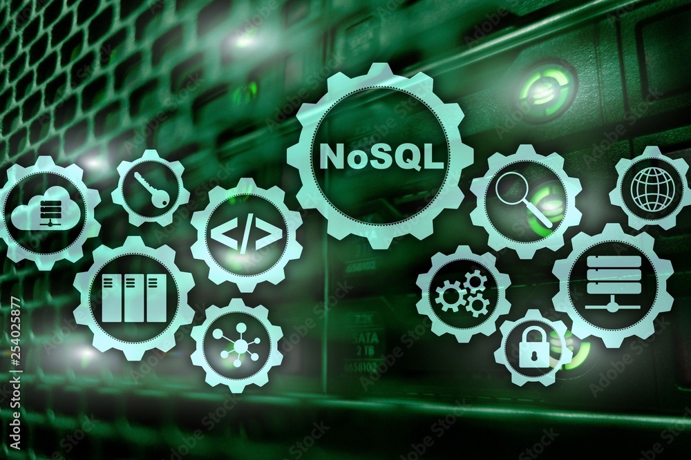 NoSQL. Structured Query Language. Database Technology Concept. Server room background. Stock ...