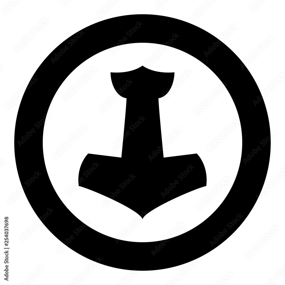 Thor's hammer Mjolnir icon black color vector in circle round ...