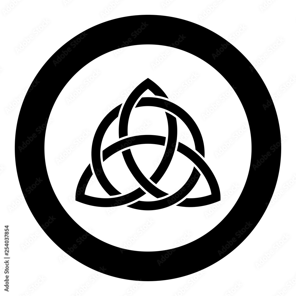 Triquetra in circle Trikvetr knot shape Trinity knot icon black color vector in circle round ...