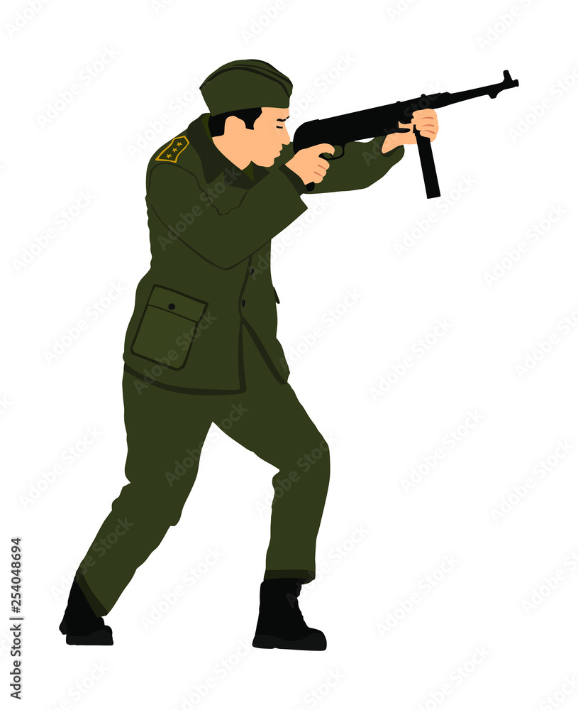 Second world war army soldier with rifle vector illustration. WW2 ...