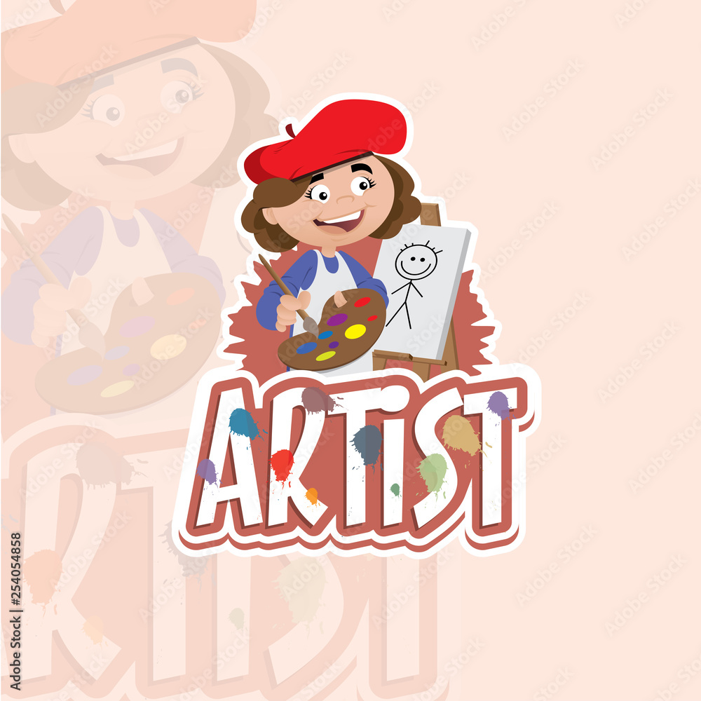 Cute female artist character mascot illustration Stock Vector | Adobe Stock