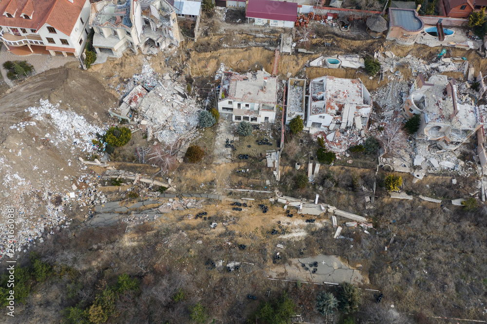 Landslide caused by rains of hurricane destroyed expensive cottages and ...
