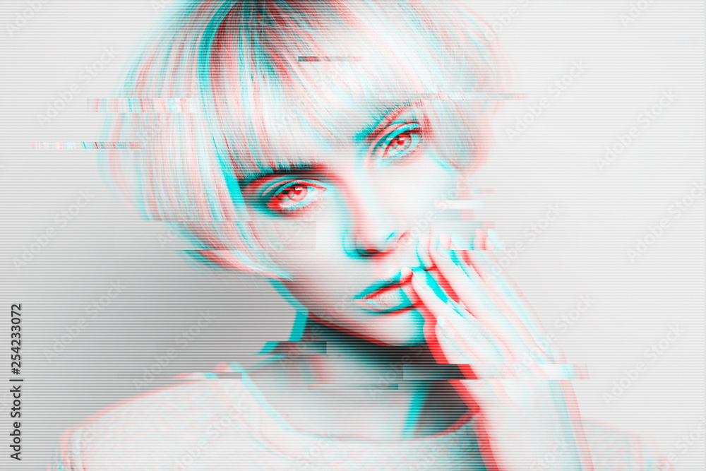Portrait of attractive woman with glitch effect Stock Photo | Adobe Stock