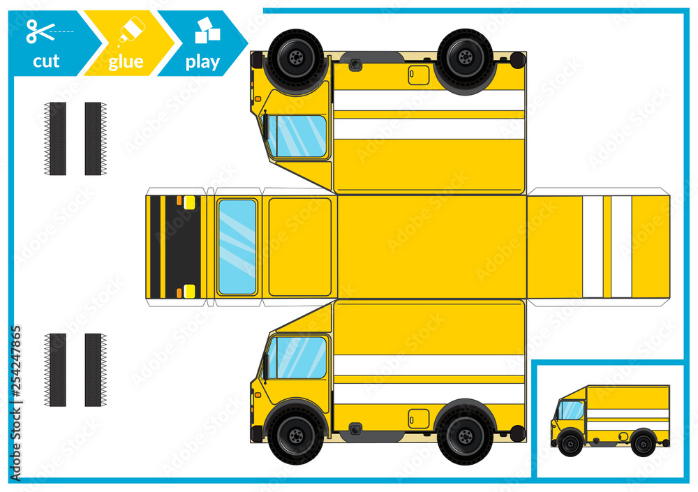 Cut and glue a paper car. Children art game for activity page. Paper 3d ...