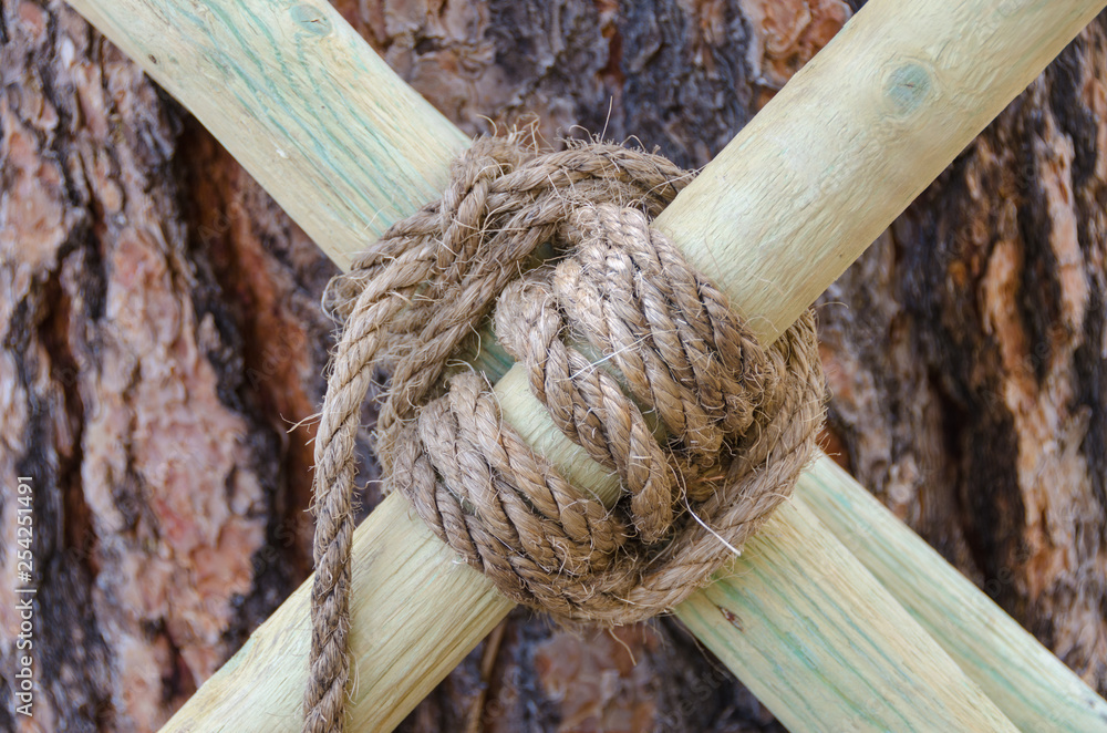Manila Rope Lashing On Crossed Wooden Poles Stock Photo | Adobe Stock