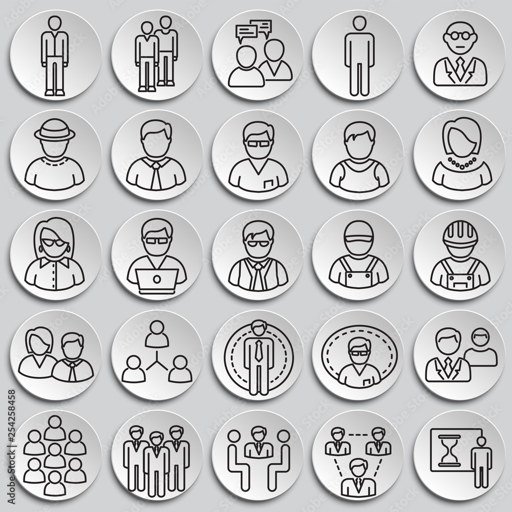 Person icons set on plates background for graphic and web design ...