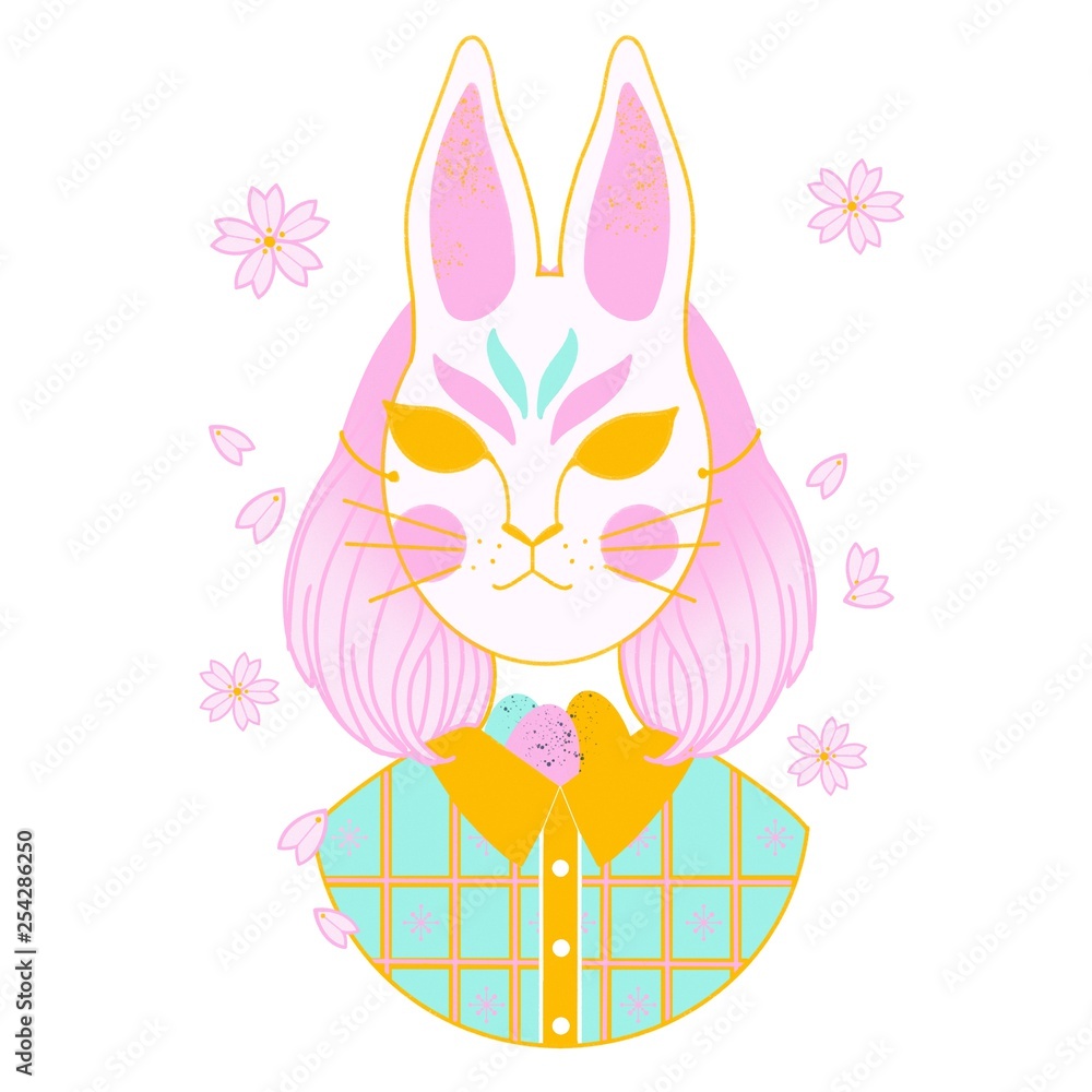 Japanese Rabbit Mask Easter Bunny Girl Stock Illustration | Adobe Stock