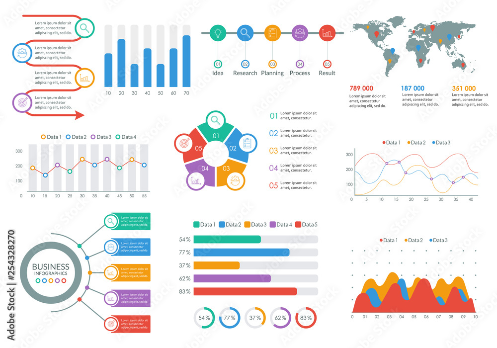 Infographic elements set. Infographics Dashboard template with graph ...