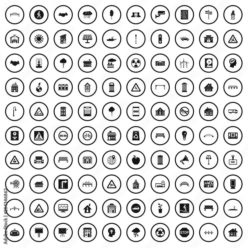 100 urban planning icons set in simple style for any design vector ...